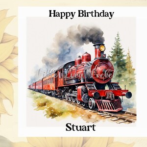 Red Steam TRAIN Birthday Card-personalised-locomotive in Country Scene ...