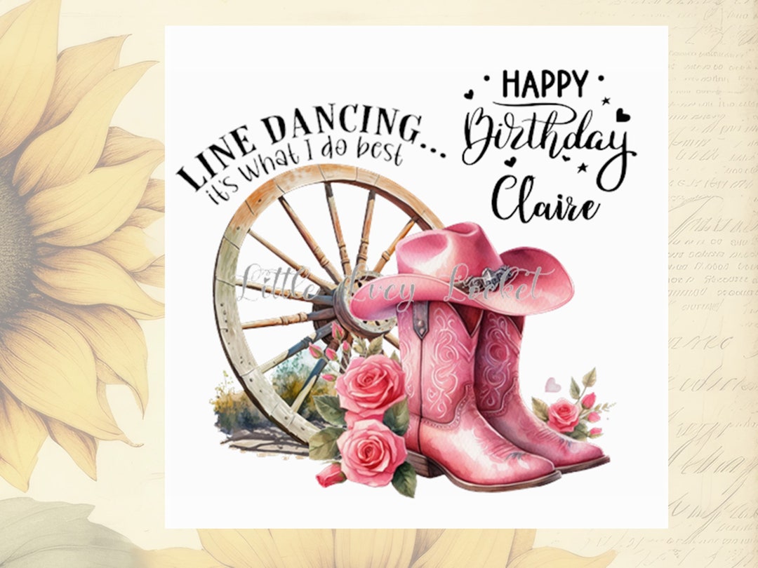 Line Dancing Birthday Card-personalised-watercolour Cowgirl Boots & Hat ...