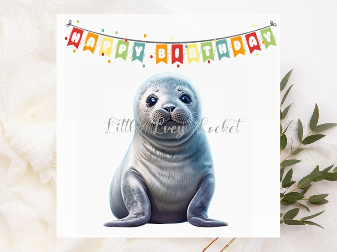 Cute SEAL Birthday Card With Birthday Banner/flags-unisex Birthday Card ...