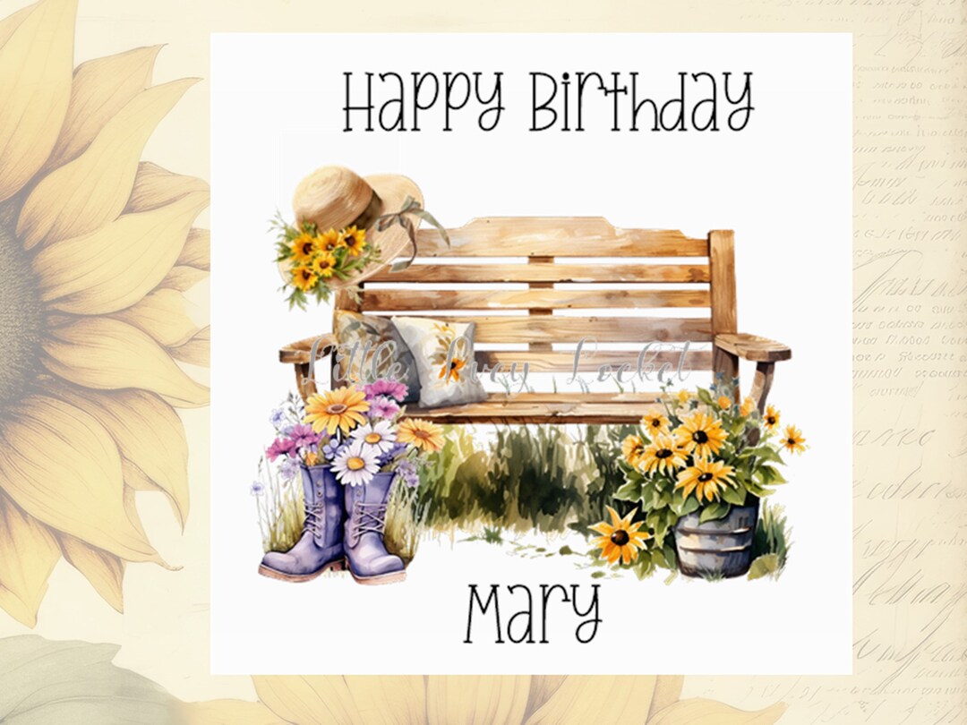 Floral Bench Birthday Card for Her-personalised-floral Boots-gerbera ...
