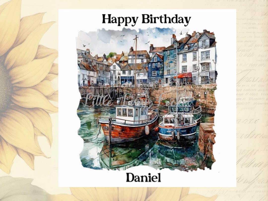 HARBOUR Scene Birthday Card-personalised-male Birthday Card-fishing ...