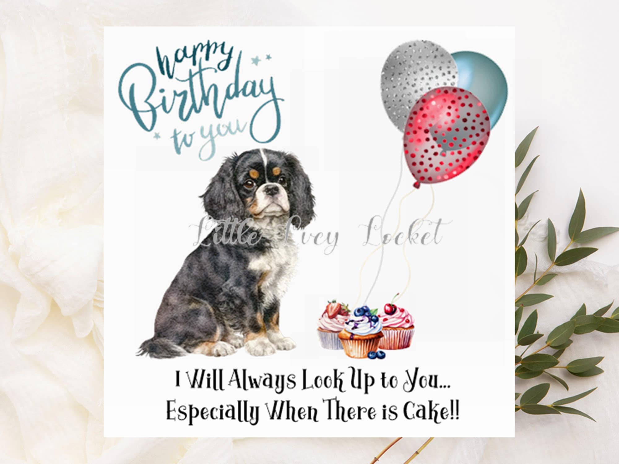 CAVALIER Birthday Card-tricolour Cavalier King Charles Spaniel Card ...