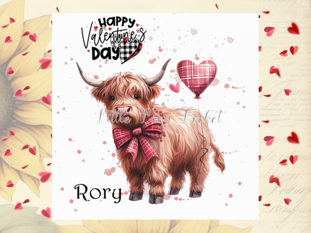 Highland COW Valentine Card-personalised-hairy Cow With Bow & Balloon ...