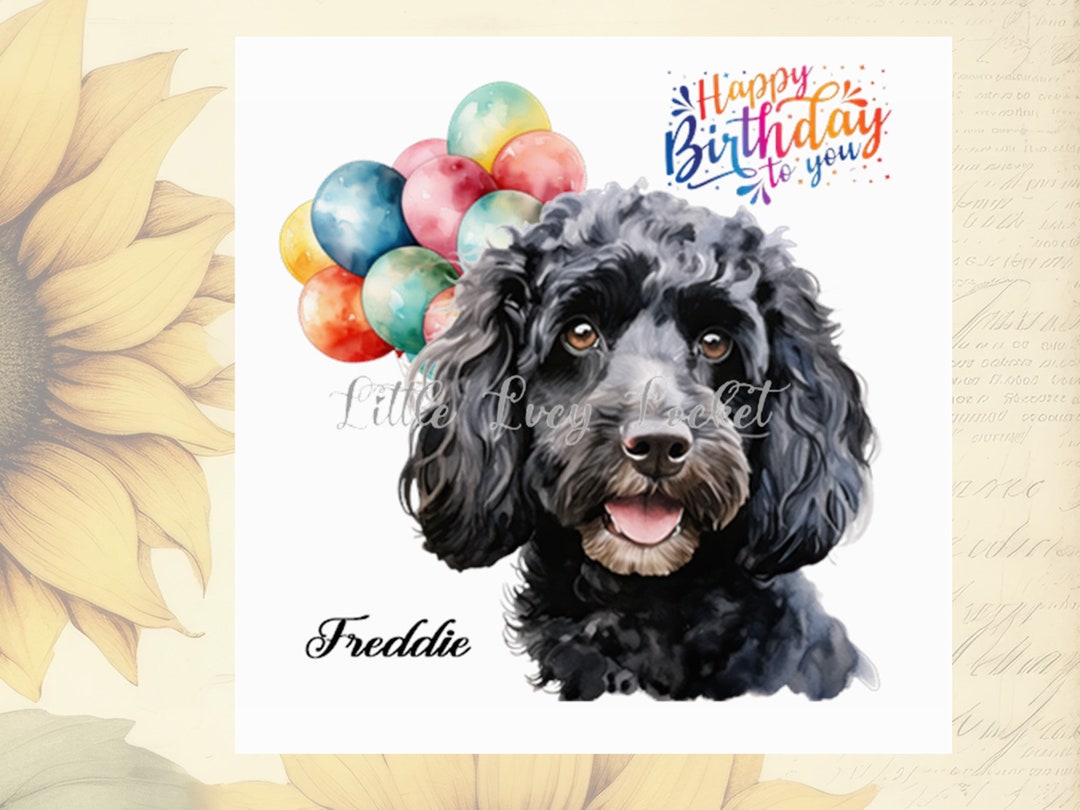 LABRADOODLE Birthday Card-personalised-black Labradoodle Head With ...