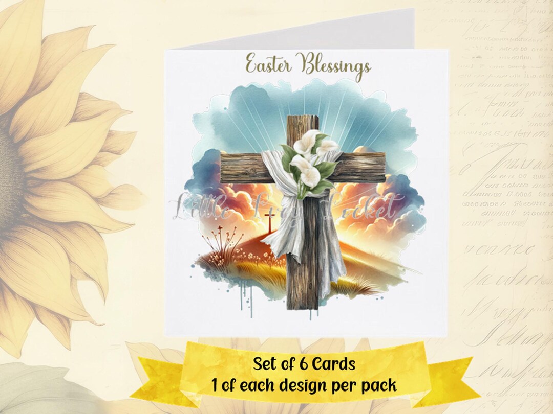 EASTER Cards-pack of Six-religious Theme Cards-floral Cross-christian ...