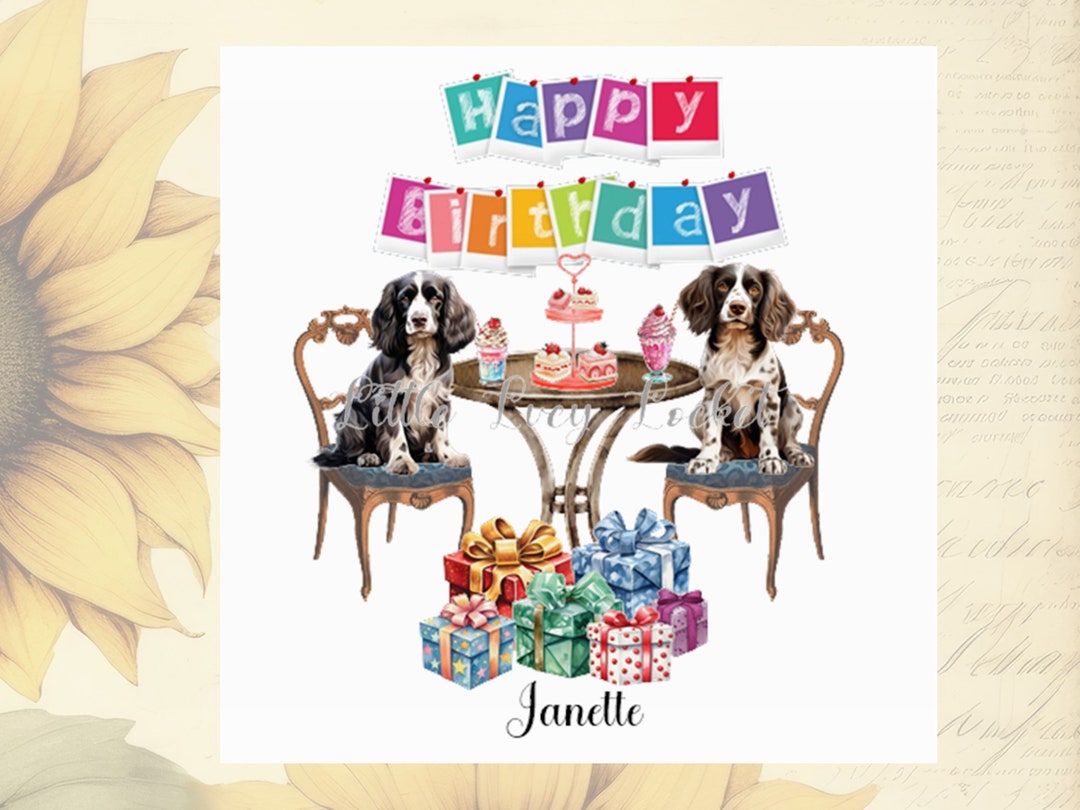 SPRINGER Spaniel Birthday Card-personalised-english Springer Tea Party ...