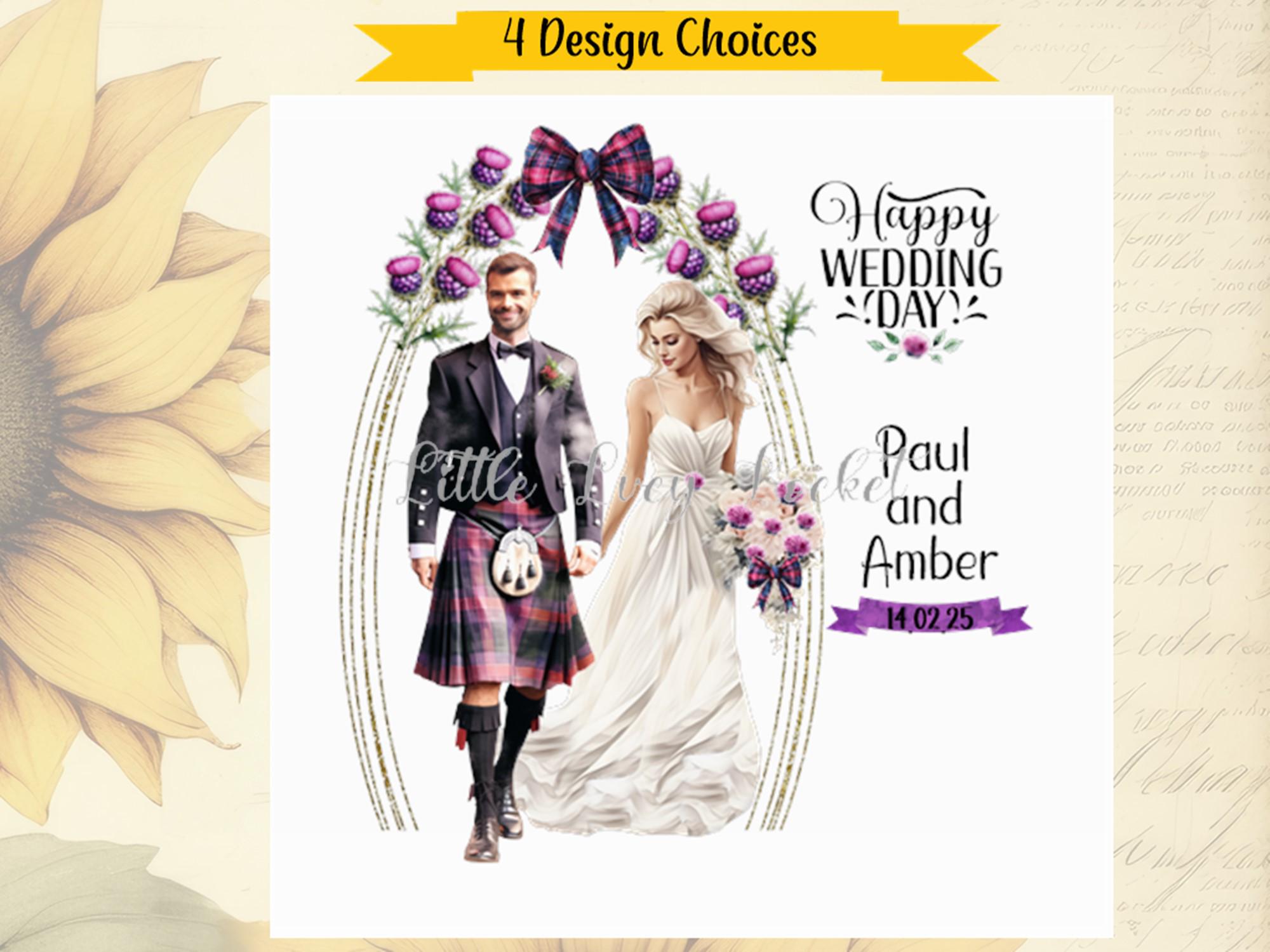 SCOTTISH Wedding Card-personalised-bride/groom in KILT-4 Designs ...