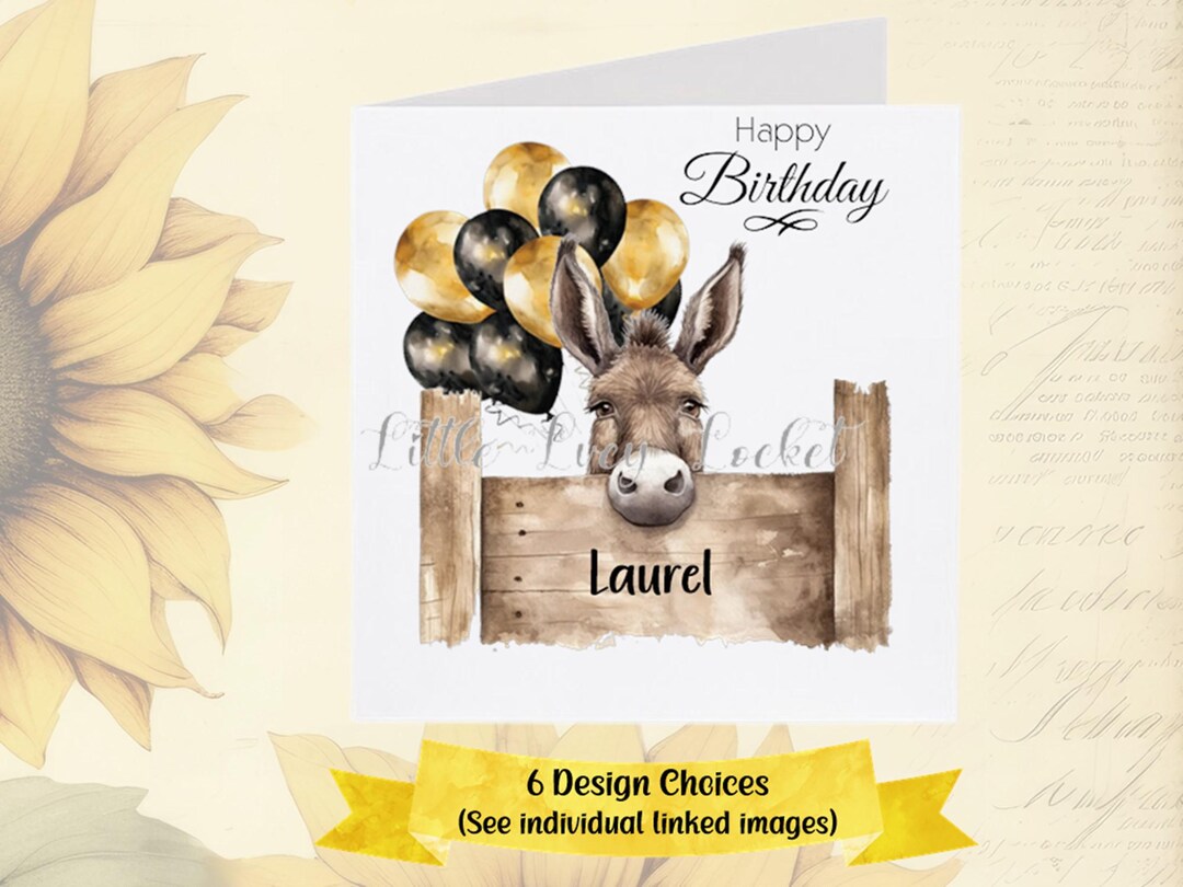 DONKEY Birthday Card-personalised-6 Design Choices-peeking Donkey ...