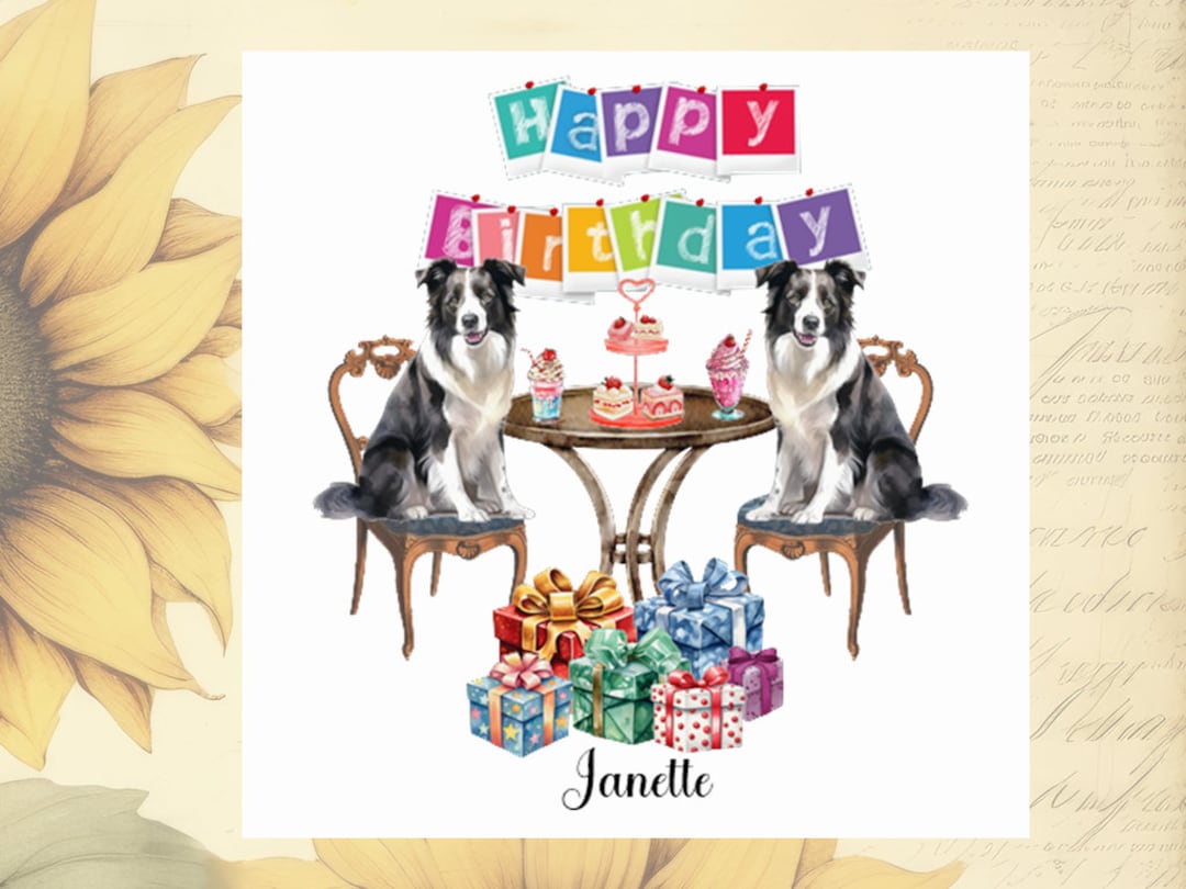 Border COLLIE Birthday Card-personalised-border Collie Birthday Tea-dog ...