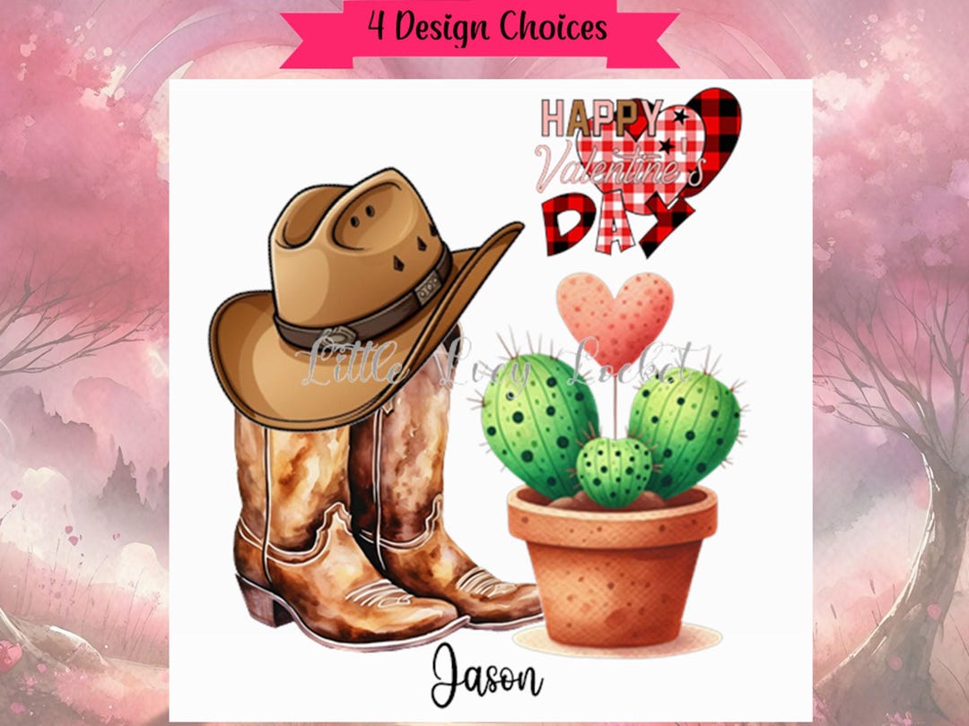 4 Design Choices-cowboy Valentine Card-personalised-cactus & Cowboy ...