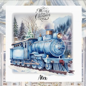 4 Design Choices-blue TRAIN Christmas Card-personalised-festive Steam ...