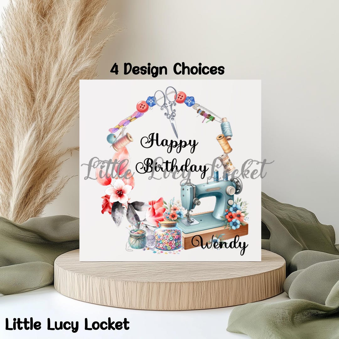Sewing Machine Birthday Card: 4 Design Choices, Personalised ...