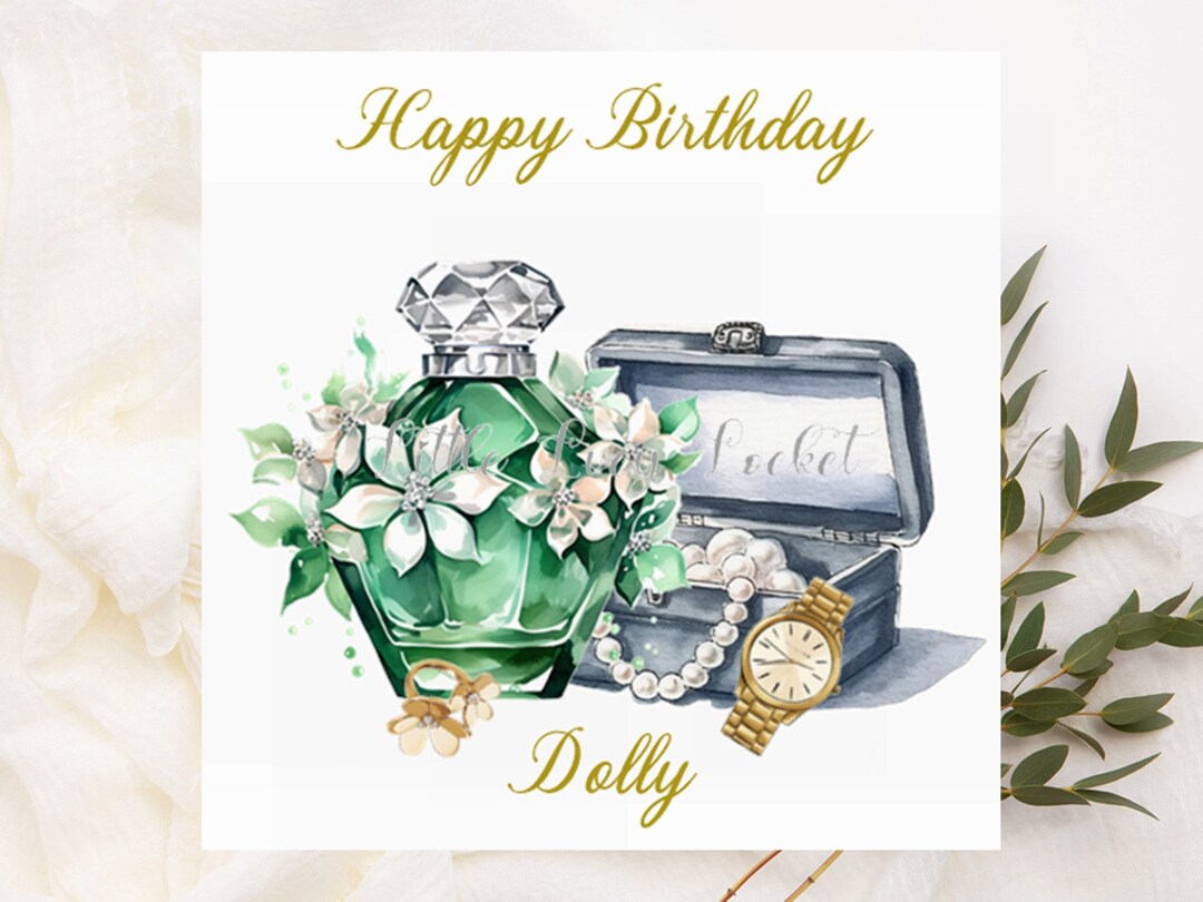 PERFUME Bottle Birthday Card-personalised-elegant EMERALD Green Scent ...