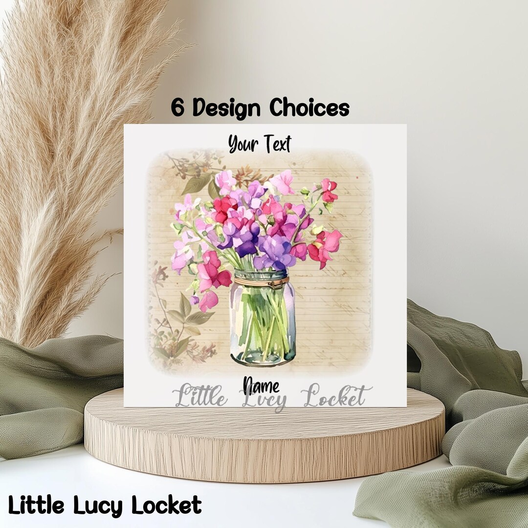 Sweet Pea Card: 6 Design Choices, Personalised, Floral, Flowers, Choose ...