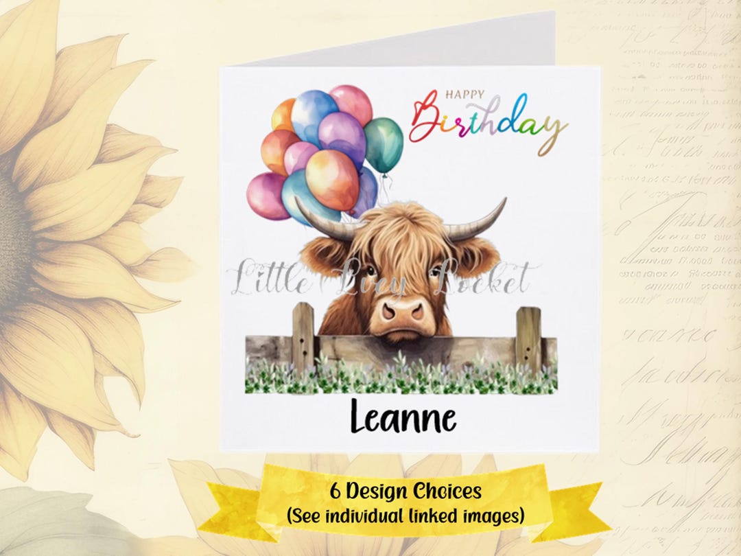Highland Cow Birthday Card-personalised-6 Design Choices-peeking ...