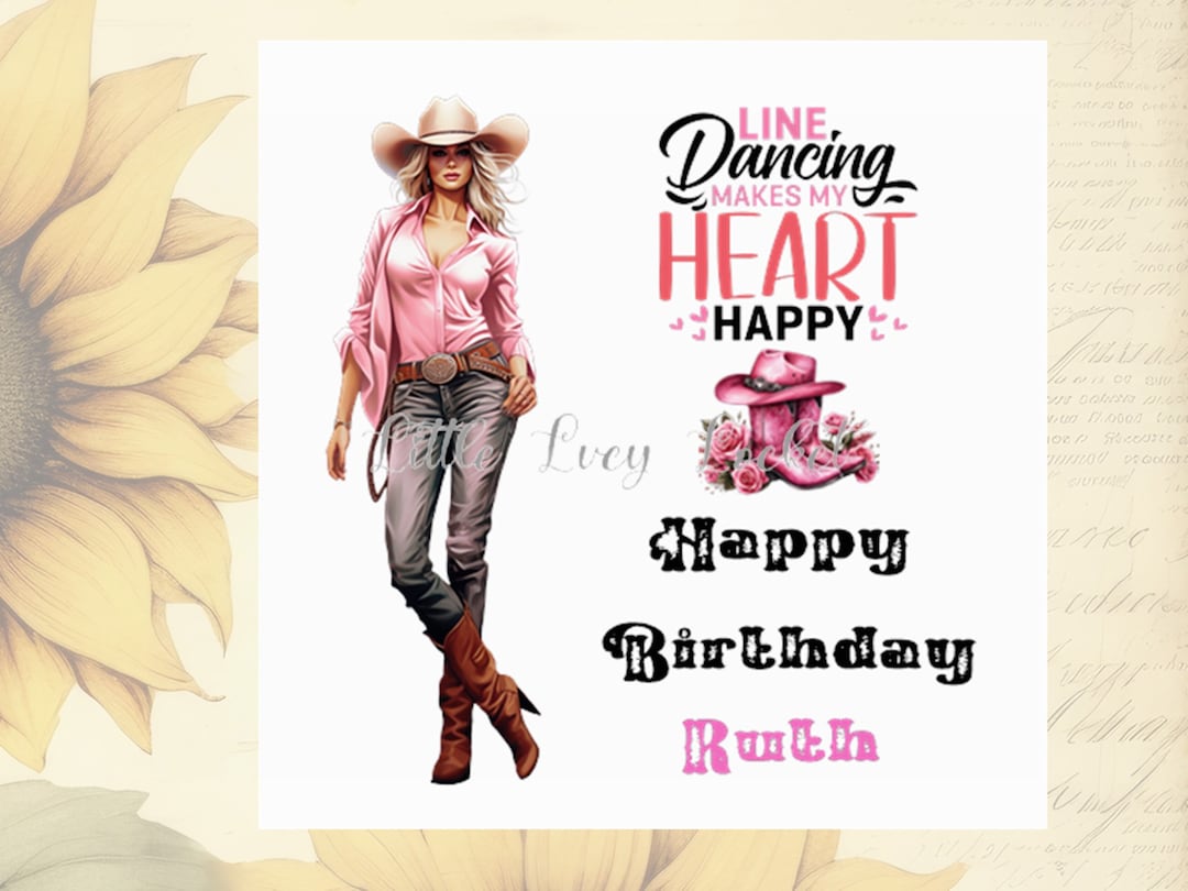 Line Dancer Birthday Card-personalised-watercolour Cowgirl-pink Shirt ...