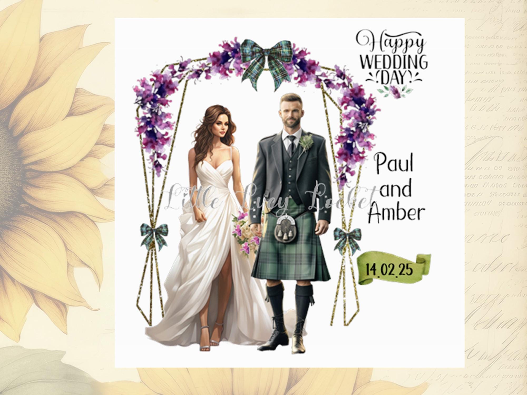 SCOTTISH Wedding Card-personalised-bride/groom in KILT-4 Designs ...