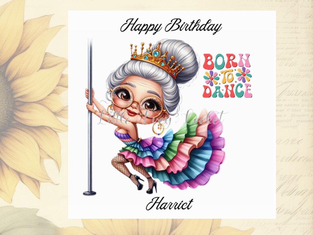 Lively Gran Fun Birthday Card-personalised-old Lady Pole Dancing-disco ...