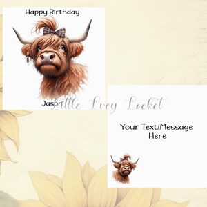 COW Birthday Card-personalised-highland Cow Head-bow in Hair-animal ...