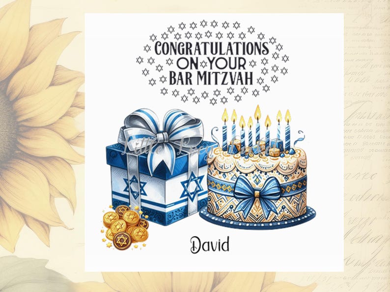 4 Design Choices-bar MITZVAH Card-personalised-coming of Age-jewish ...