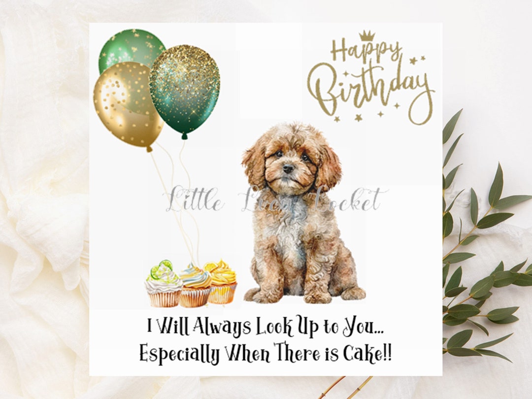 CAVAPOO Birthday Card-dog Lover Birthday-unisex Birthday-gold/green ...