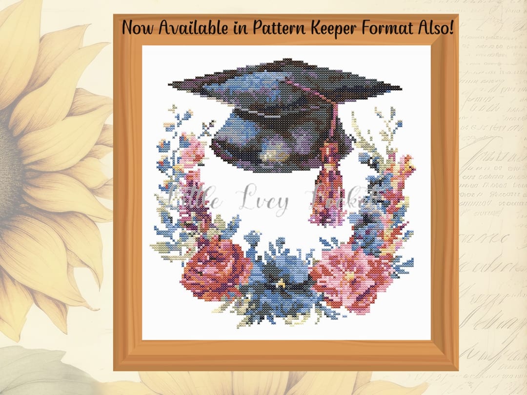 CROSS Stitch Chart-pdf-grad Cap & Flowers-chart Only-in Bw/colour + NEW ...