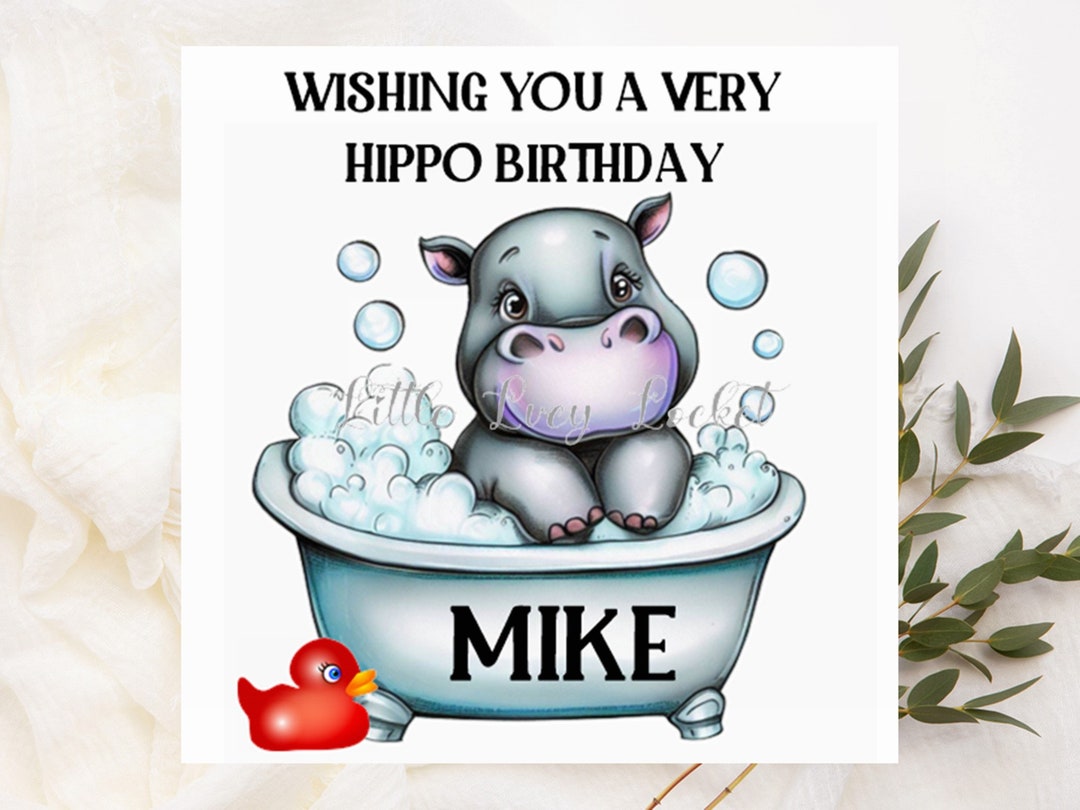 Hippopotamus Birthday Card-hippo Birthday Card-personalised-hippo in ...