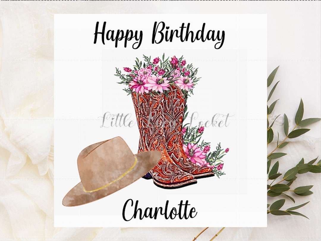 Line Dancing Birthday Card-personalised-cowgirl Hat and Boots-with ...