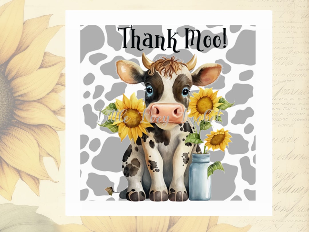 Thank You Card-cow Thank You Card-thank Moo-muted Cow Print Background ...