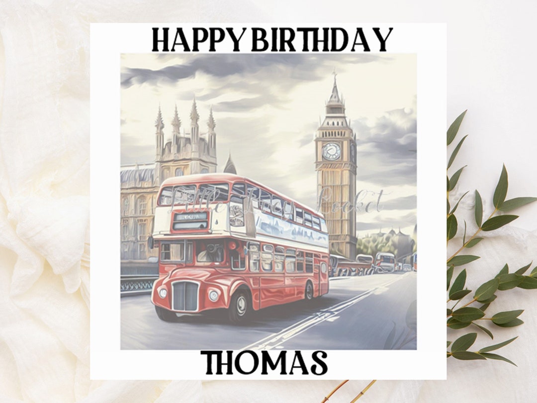 LONDON BUS Card-personalised-muted Watercolour London Background-red ...