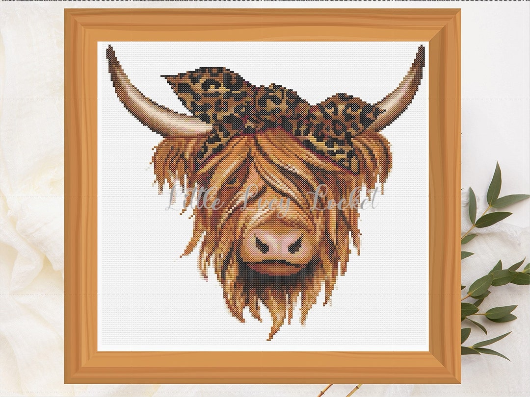 CROSS STITCH Chart-pdf- Highland Cow - Chart Only -black/white & Colour ...