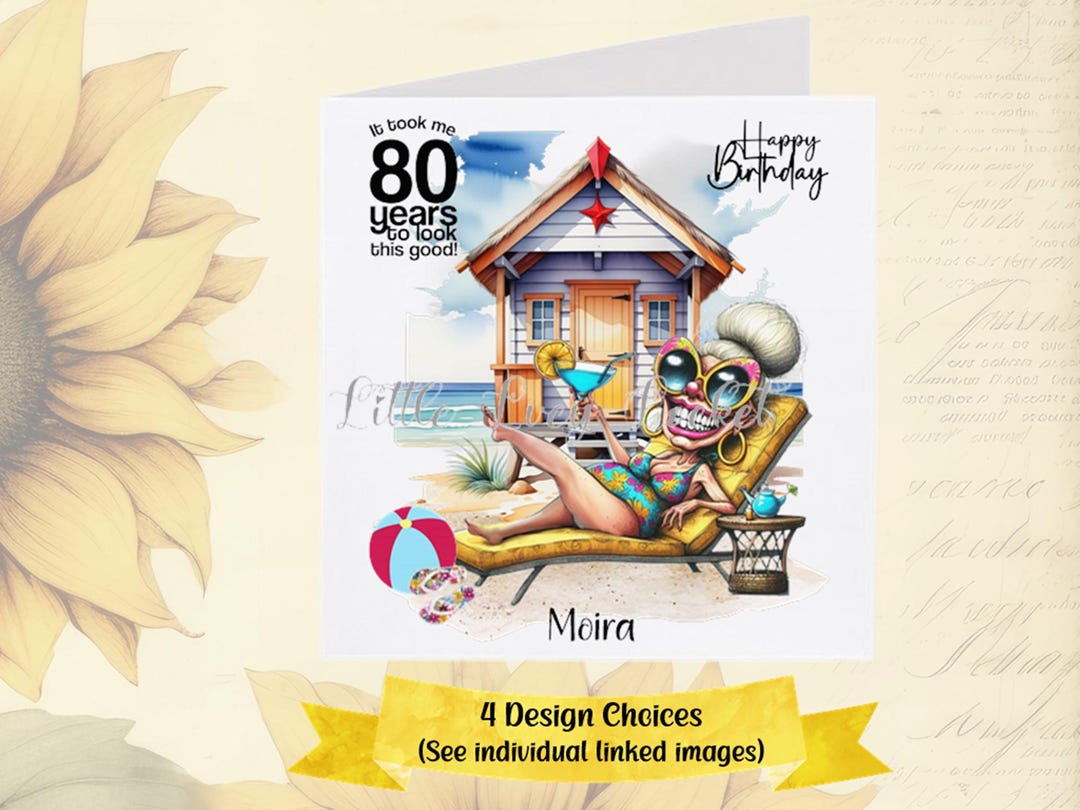 80th Birthday Card-personalised-female 80th-4 Design Choices-funny Age ...