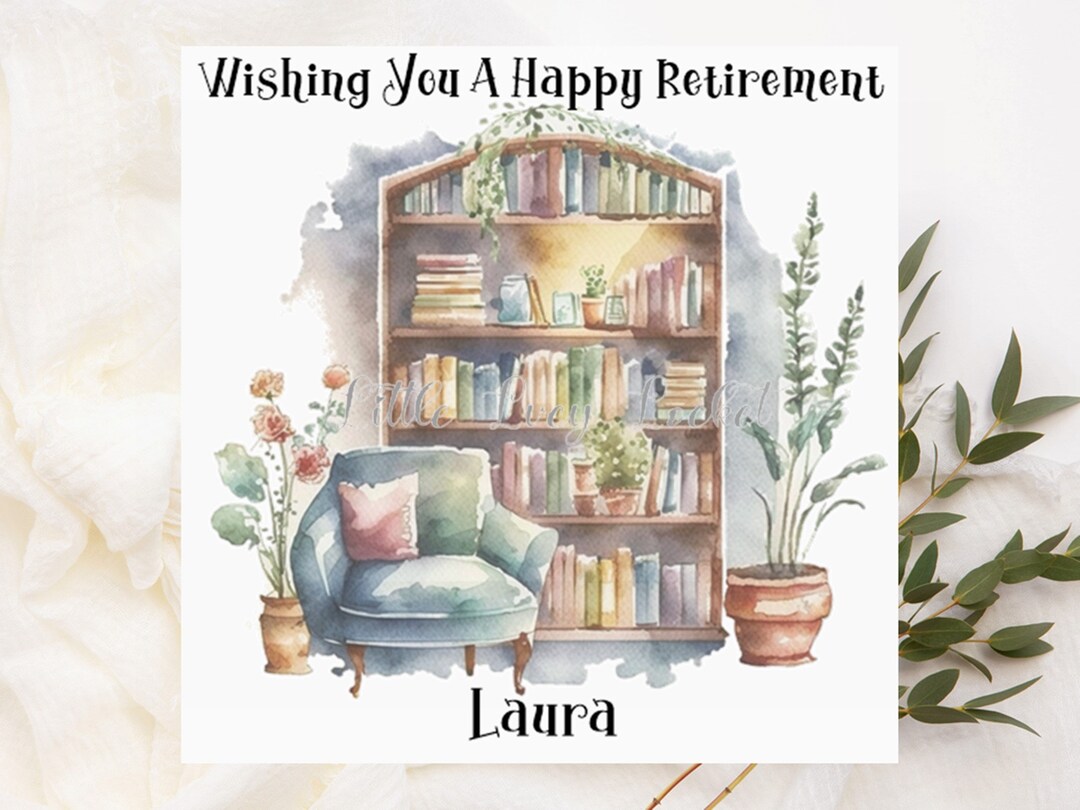 PERSONALISED Retirement Card-watercolour Reading Nook-book Lover-unisex ...