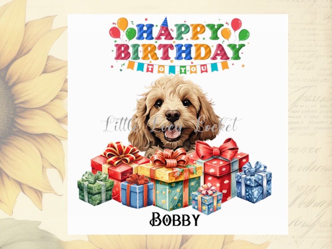 COCKAPOO Birthday Card-personalised-watercolour Images-golden Cockapoo ...