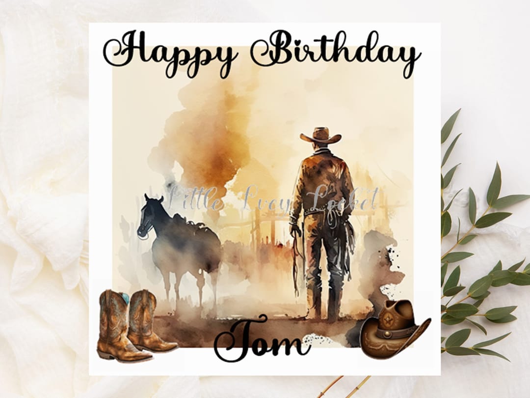 Cowboy Birthday Card-personalised-western-style Birthday Card-cowboy ...