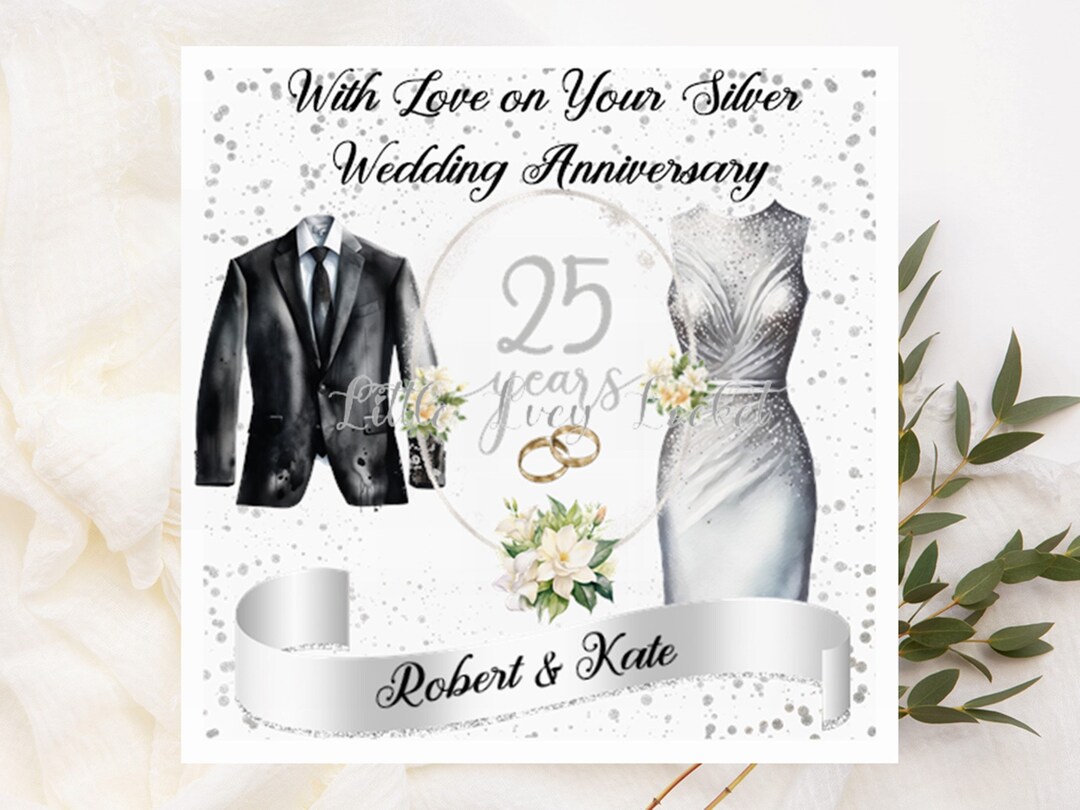 SILVER Wedding Anniversary Card-personalised-25th Wedding Anniversary ...