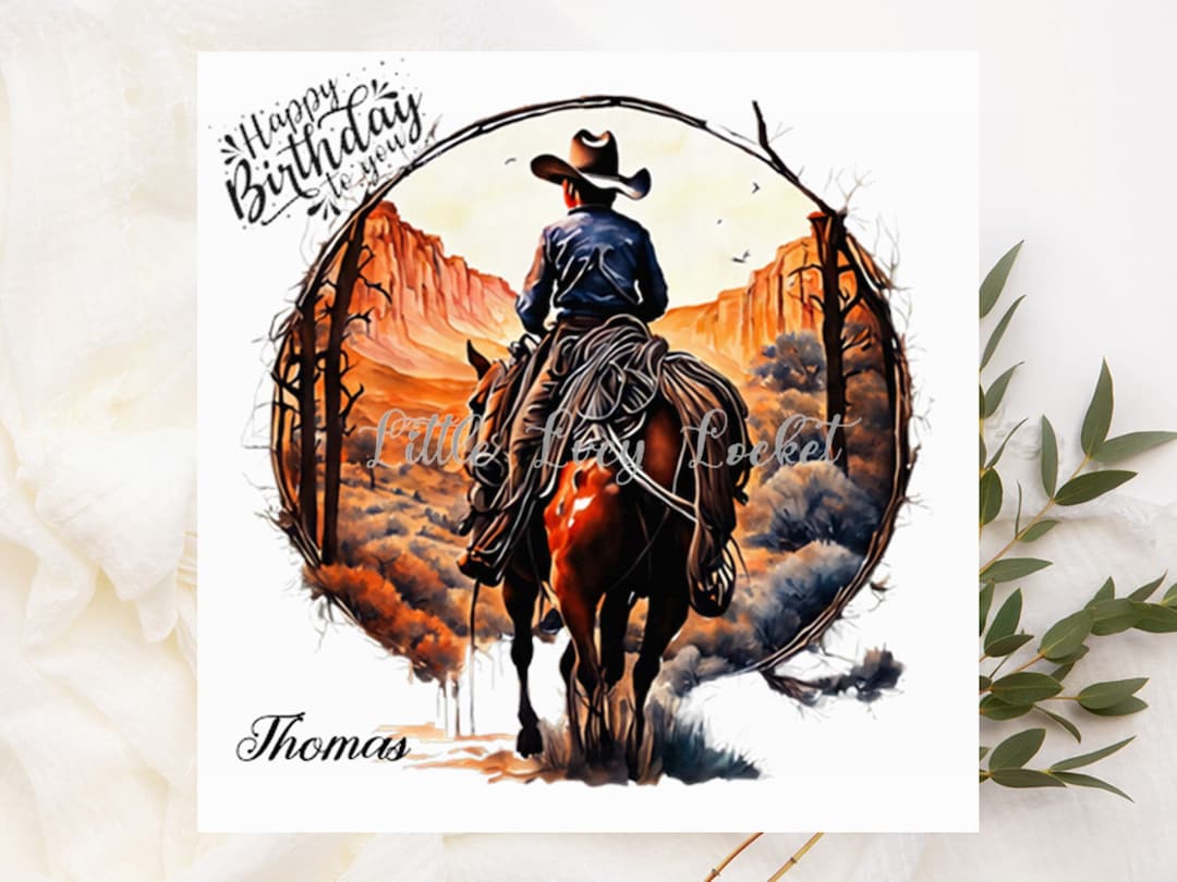 Cowboy Birthday Card-personalised-western-style Birthday Card-cowboy on ...
