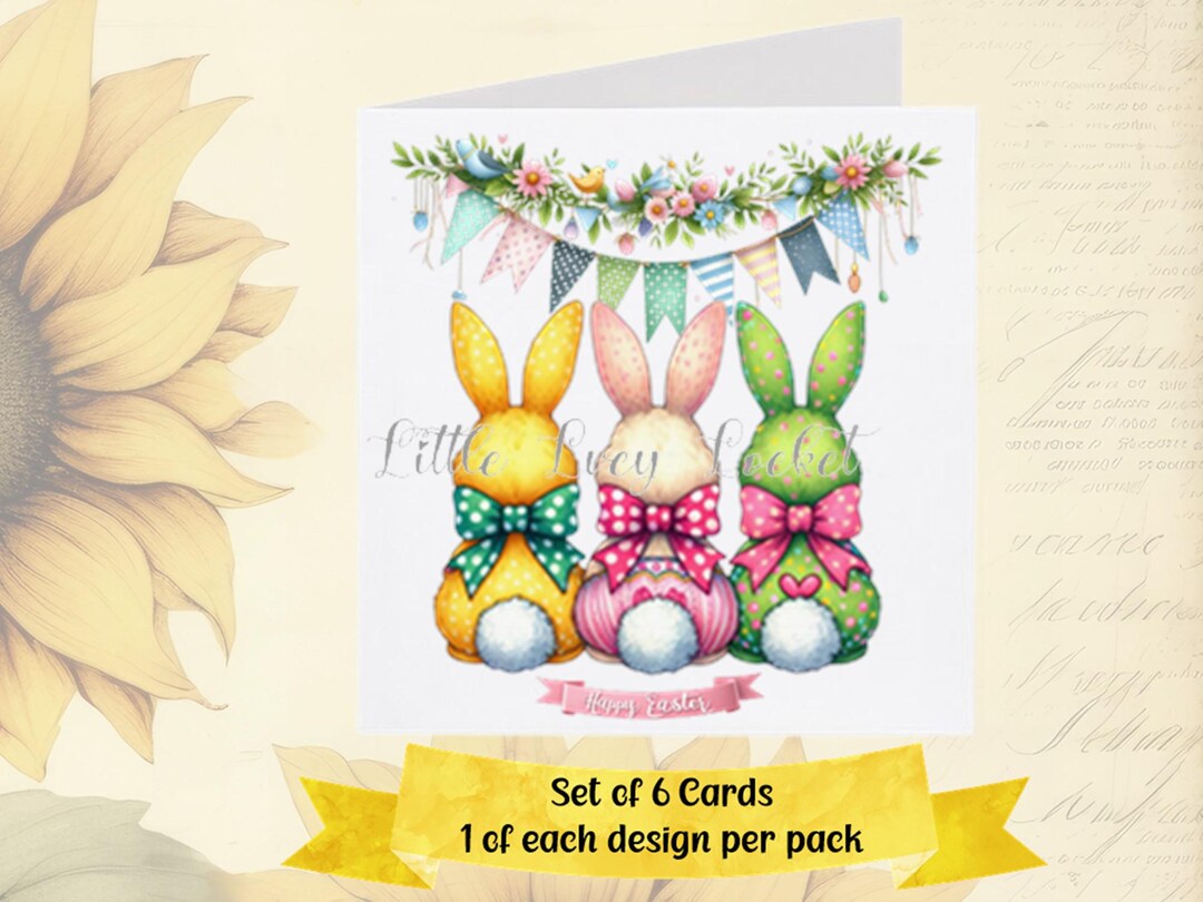 Easter BUNNY Cards-set of 6-cute SPOTTY Rabbit Cards-6 Pack-spotted ...