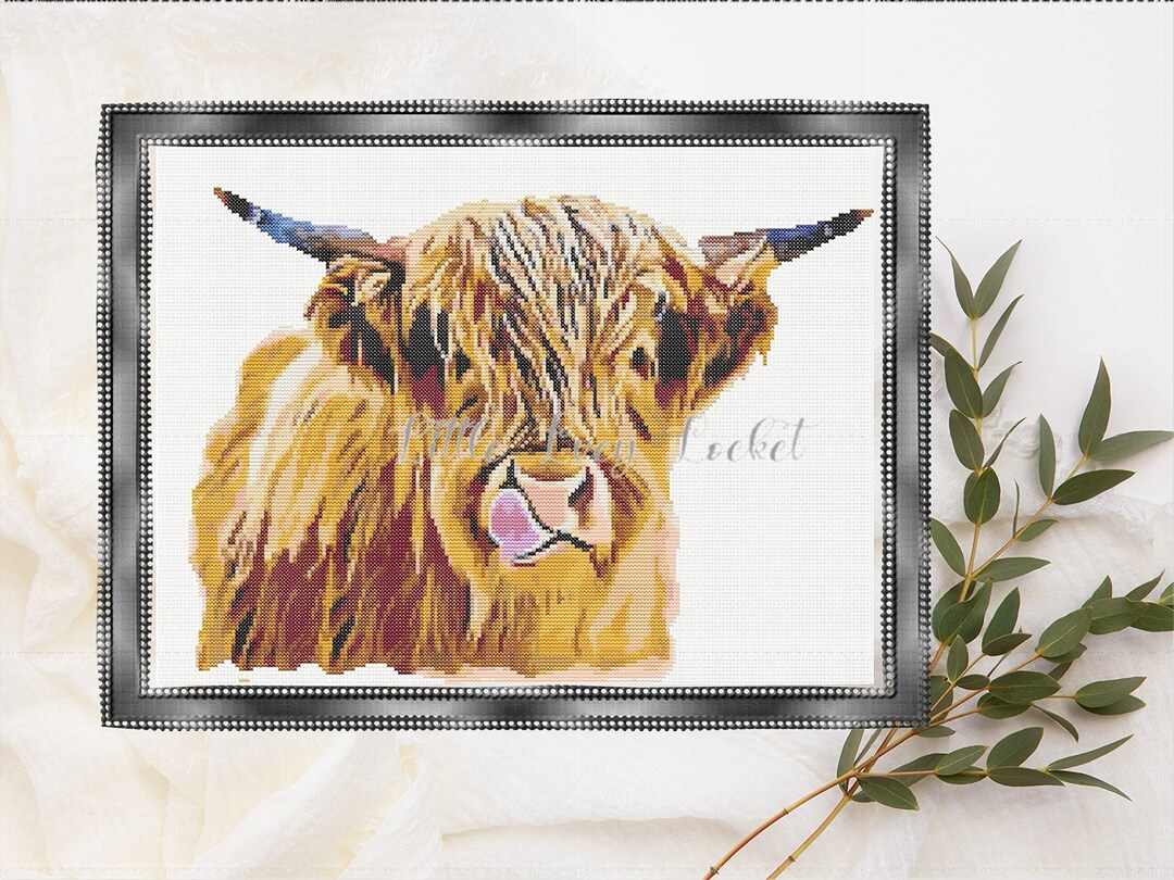 Counted CROSS STITCH Chart - PDF - Highland Cow - Chart Only - Black ...