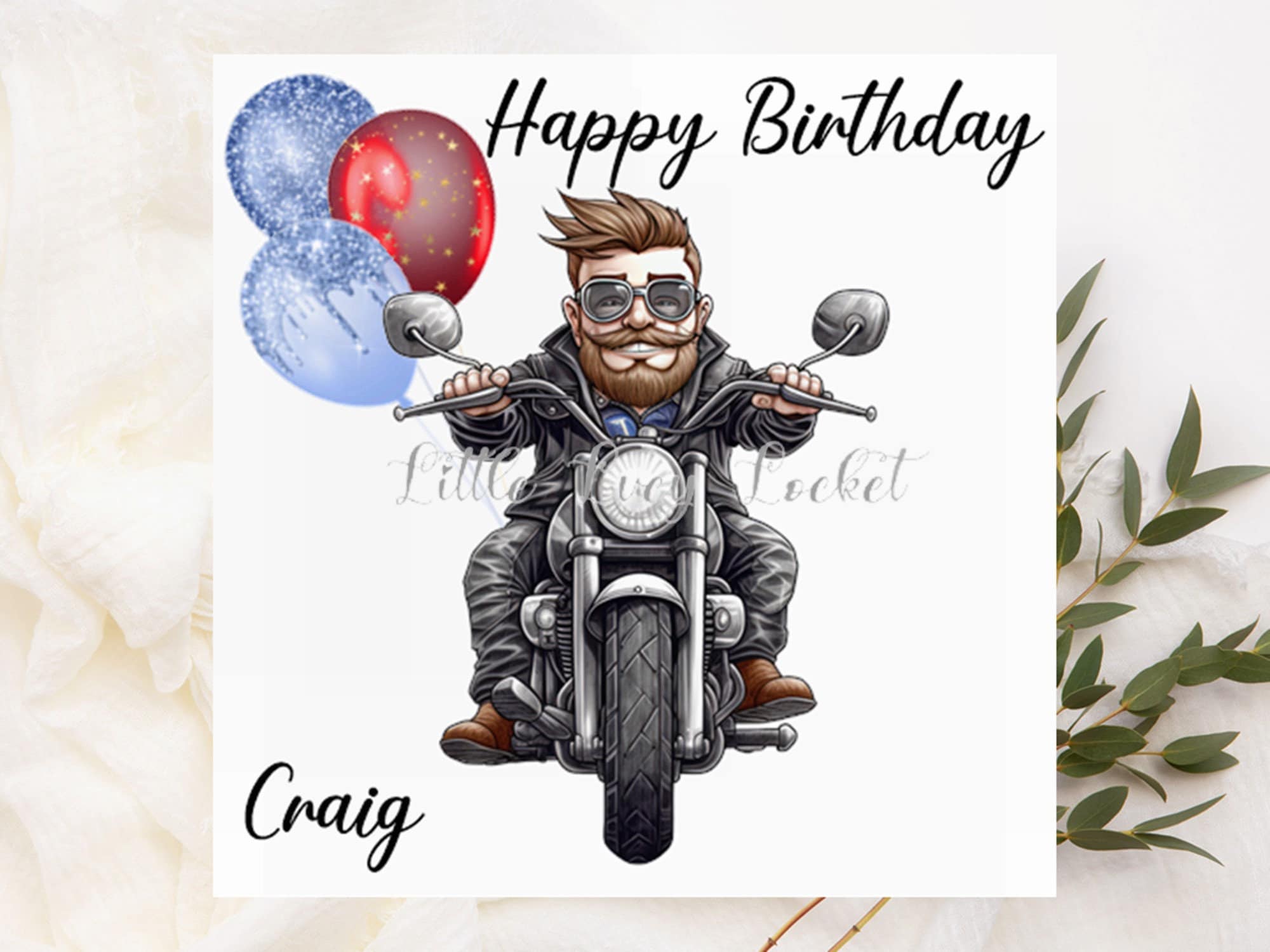 BIKER Birthday Card-personalised-fun Biker Birthday Card With Balloons-biking Birthday Card for ...