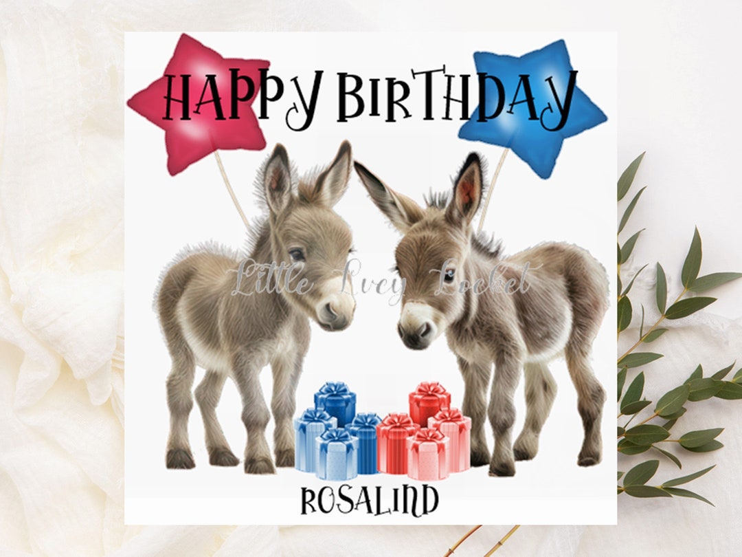 Personalised Birthday Card-donkeys With Gifts Birthday Card-watercolour ...