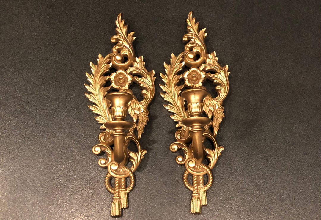 Vintage 1960s Syroco Wall Sconces Set of Two Gold/floral Design Wall ...