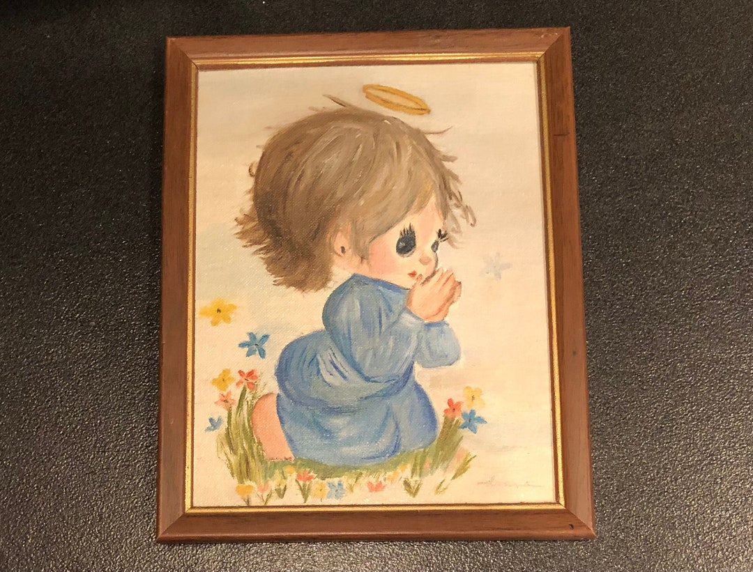 Vintage Baby Guardian Angel Oil Painting Mary Hamilton - Hallmark Oil ...