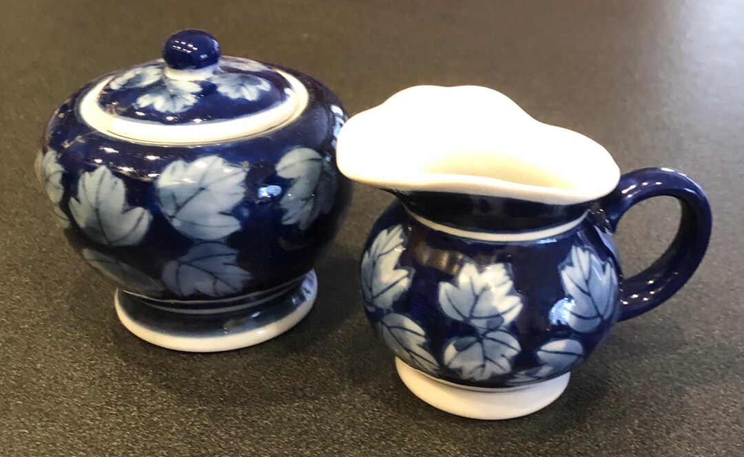 Vintage Designpac Creamer and Sugar Bowl Flow Blue Made in China Hand ...