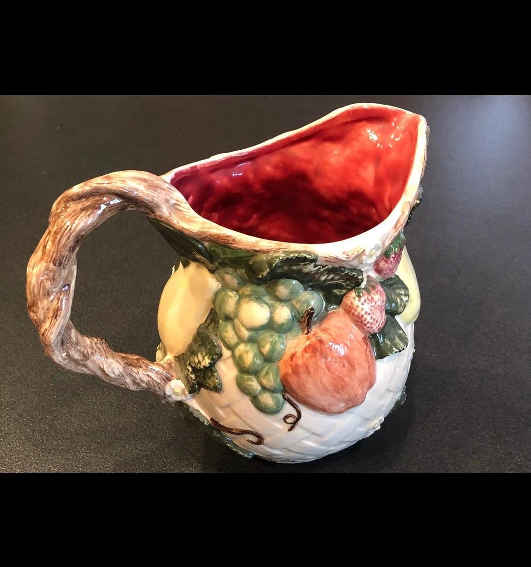 Vintage 1970 Duncan Ceramic Fruit Pitcher • Embossed Basketweave Design ...