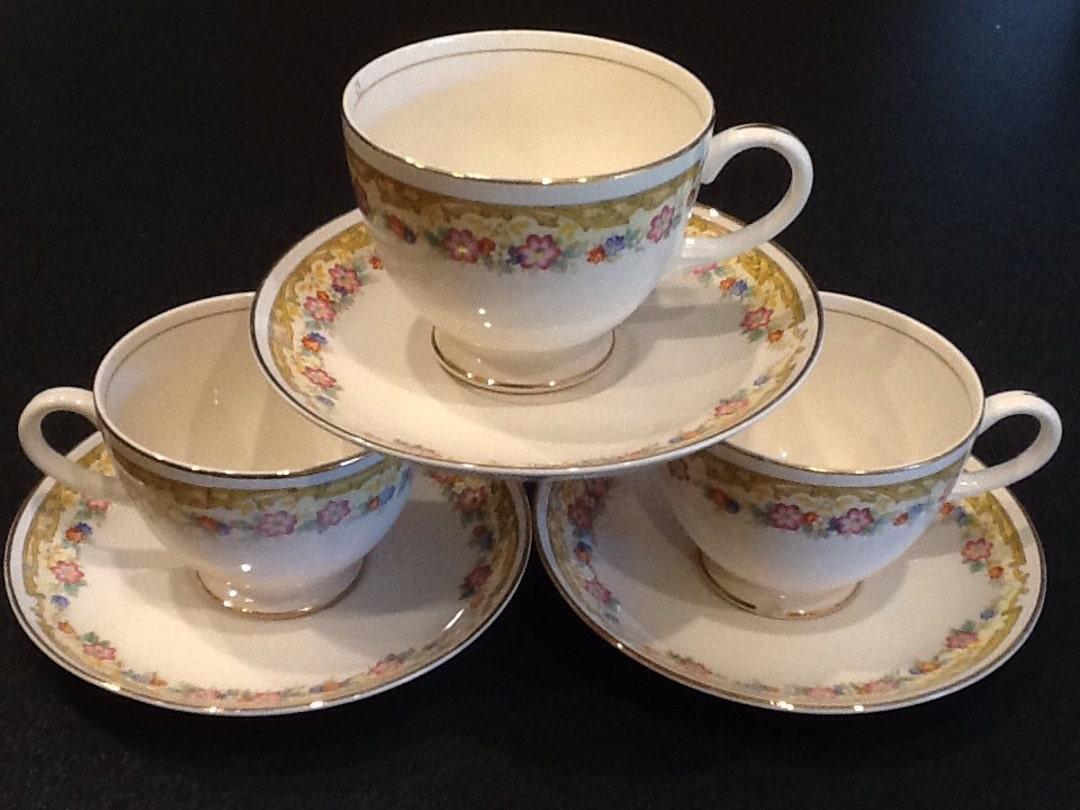 Vintage Homer Laughlin Tea Cups 3 Cups & Saucers No. N1405 Eggshell Nautilus 1940s Mid Century ...