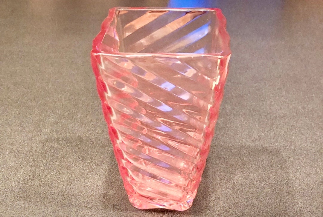 Vintage 1990s Chevron Vase Pink Glass Vase Diagonal Embossed Lines ...