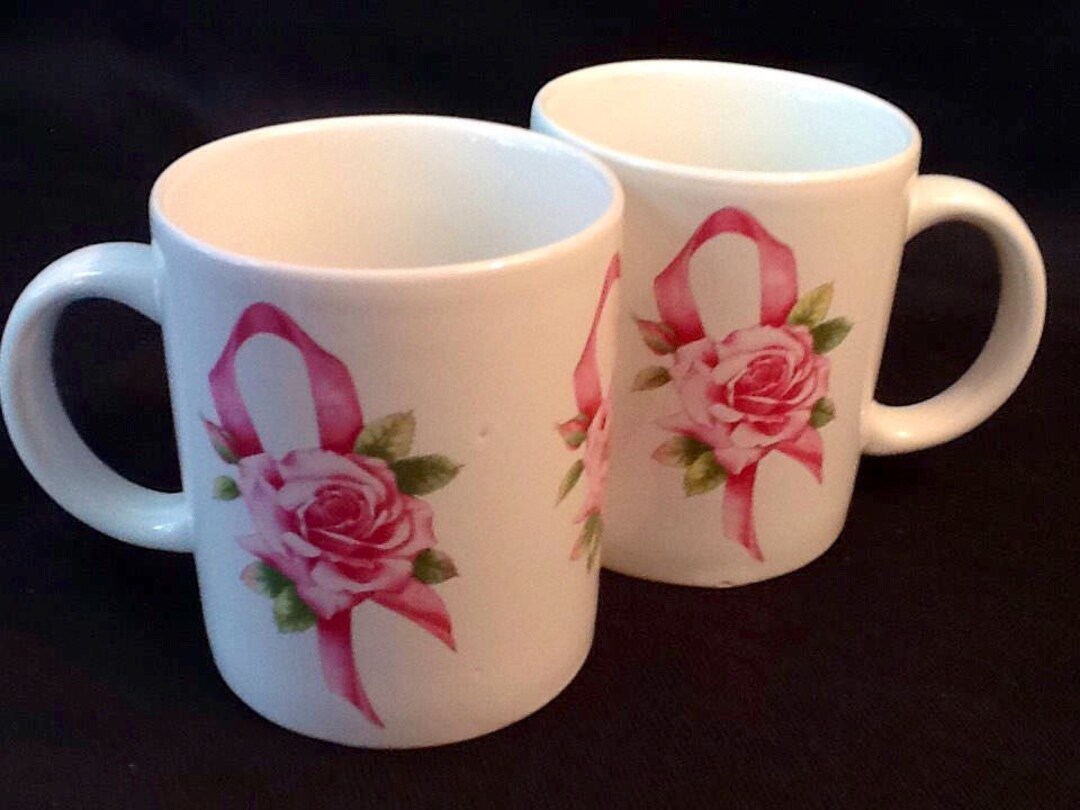 Vintage 2 Avon Coffee Mugs Breast Cancer Awareness Pink Rose/ribbon ...
