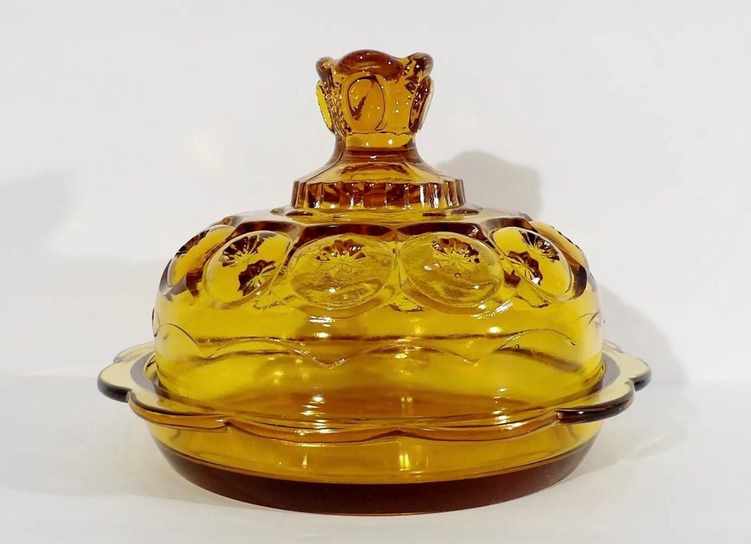 Vintage 1970s Moon & Stars Butter Dish • Amber Butter Dish • Covered ...