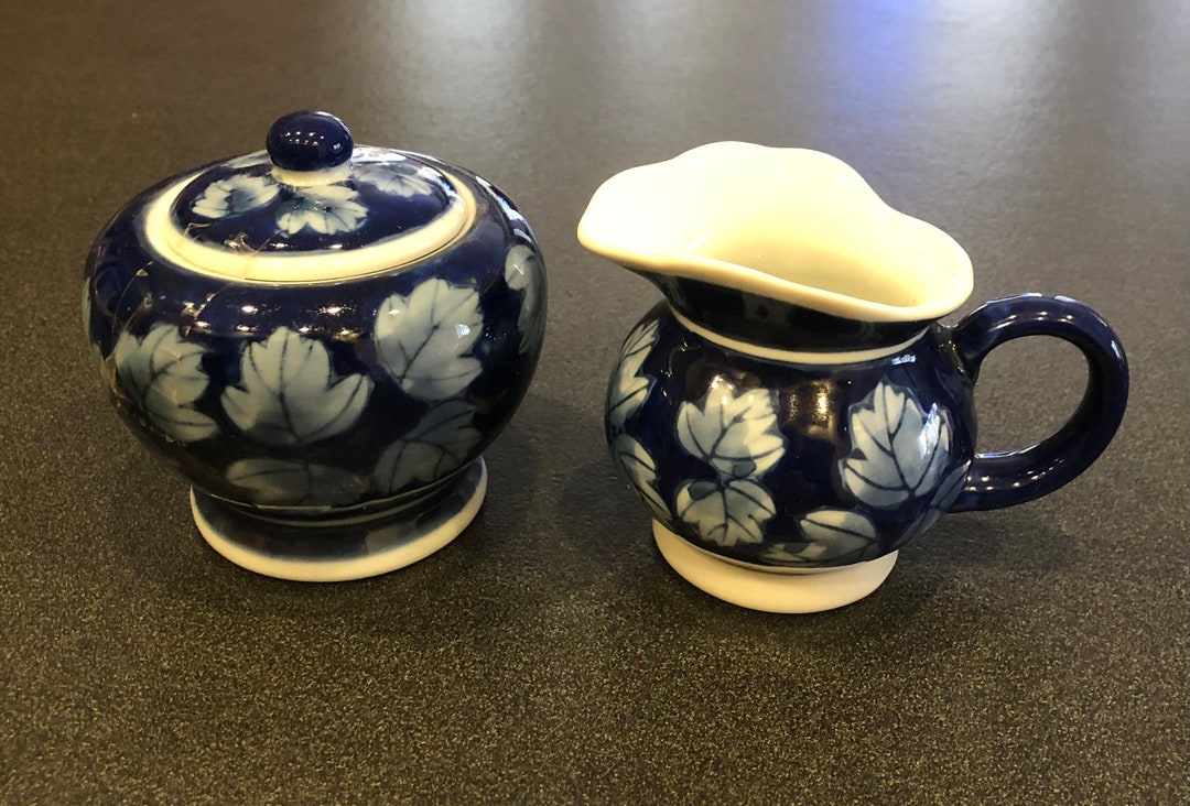 Vintage Designpac Creamer and Sugar Bowl Flow Blue Made in China Hand ...